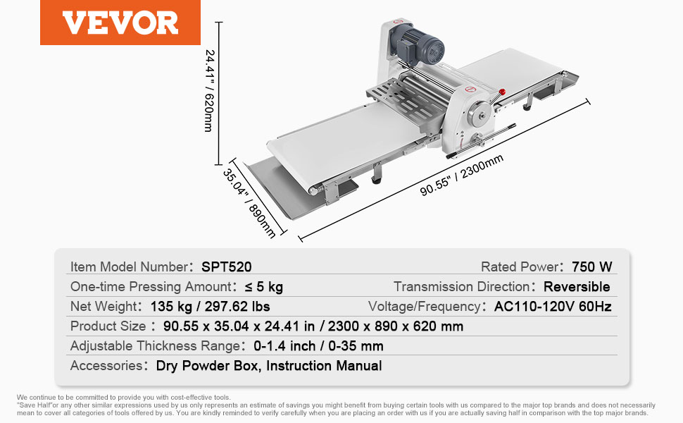 VEVOR Commercial Electric Dough Sheeter Machine 19.7" Dough Roller ...