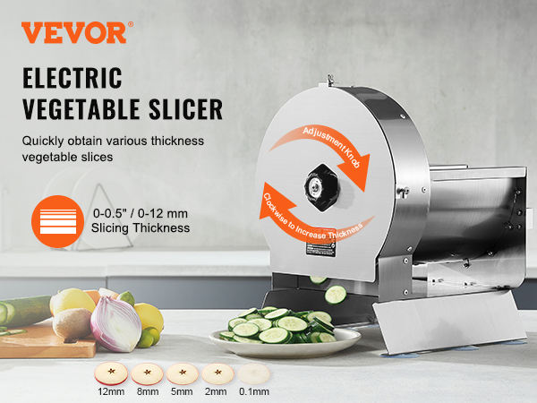 VEVOR Electric Vegetable Slicer, 0-0.5"/0-12mm Thickness Adjustable ...