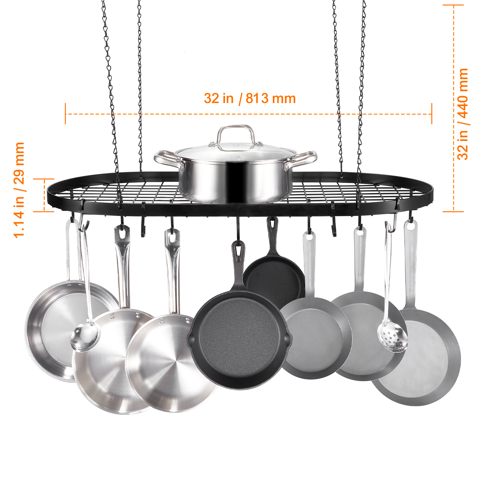 Mophorn Hanging Pot Rack, 32 inch Hanging Pot Rack Ceiling Mount ...