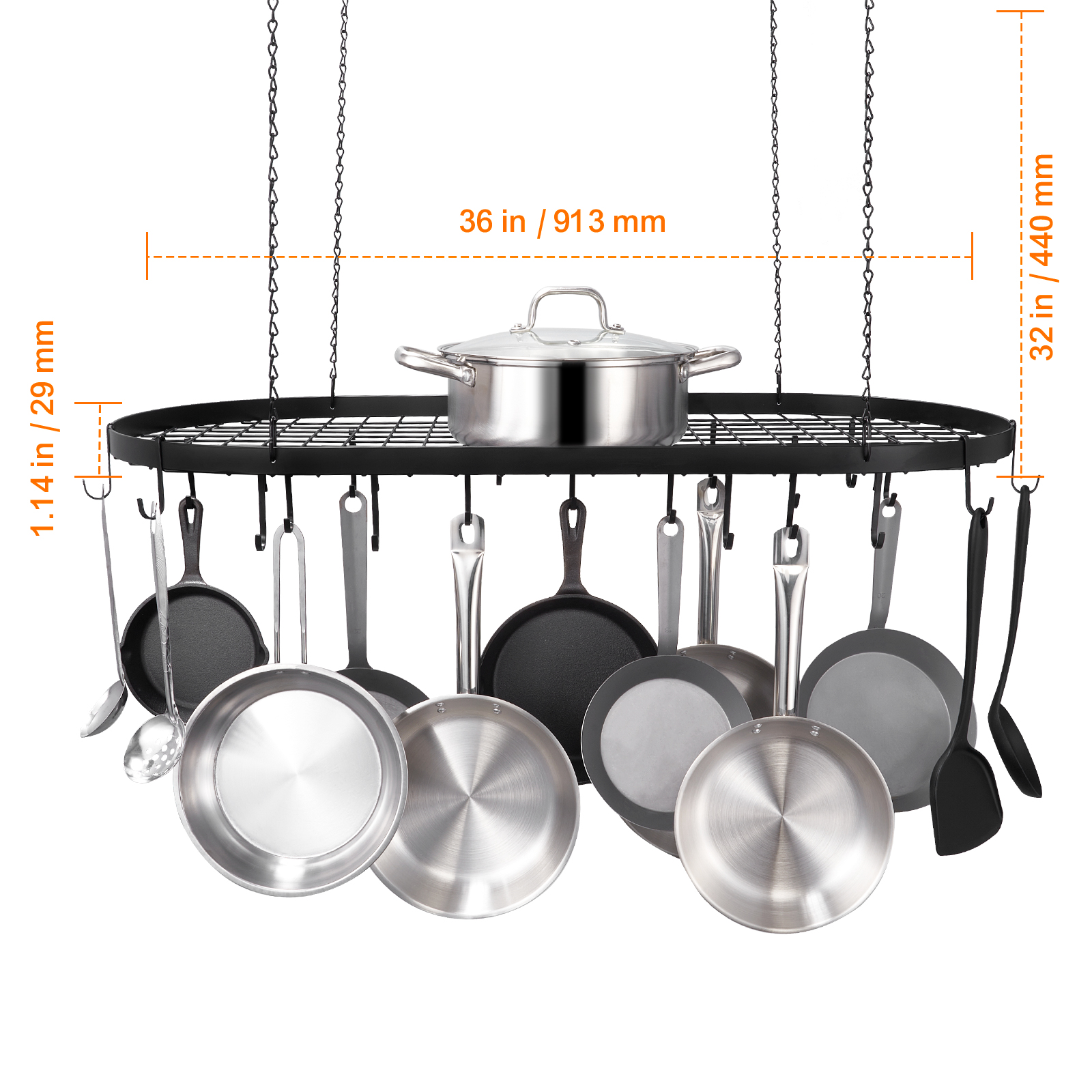 Mophorn Hanging Pot Rack, 36 inch Hanging Pot Rack Ceiling Mount ...
