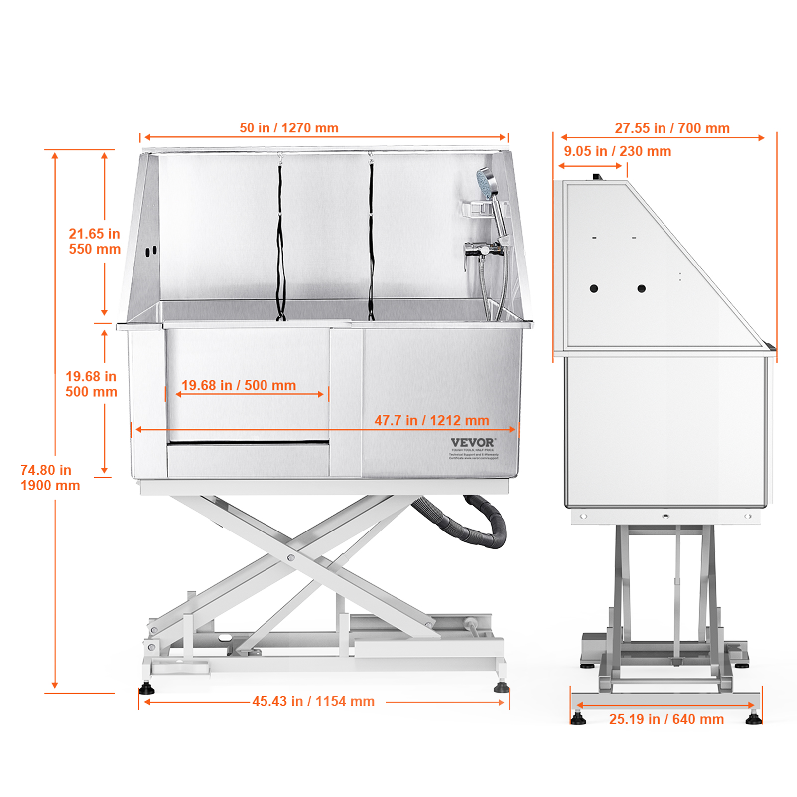 VEVOR Vasca da Bagno per Cani Animali Domestici Lunghezza max. 127 cm ...