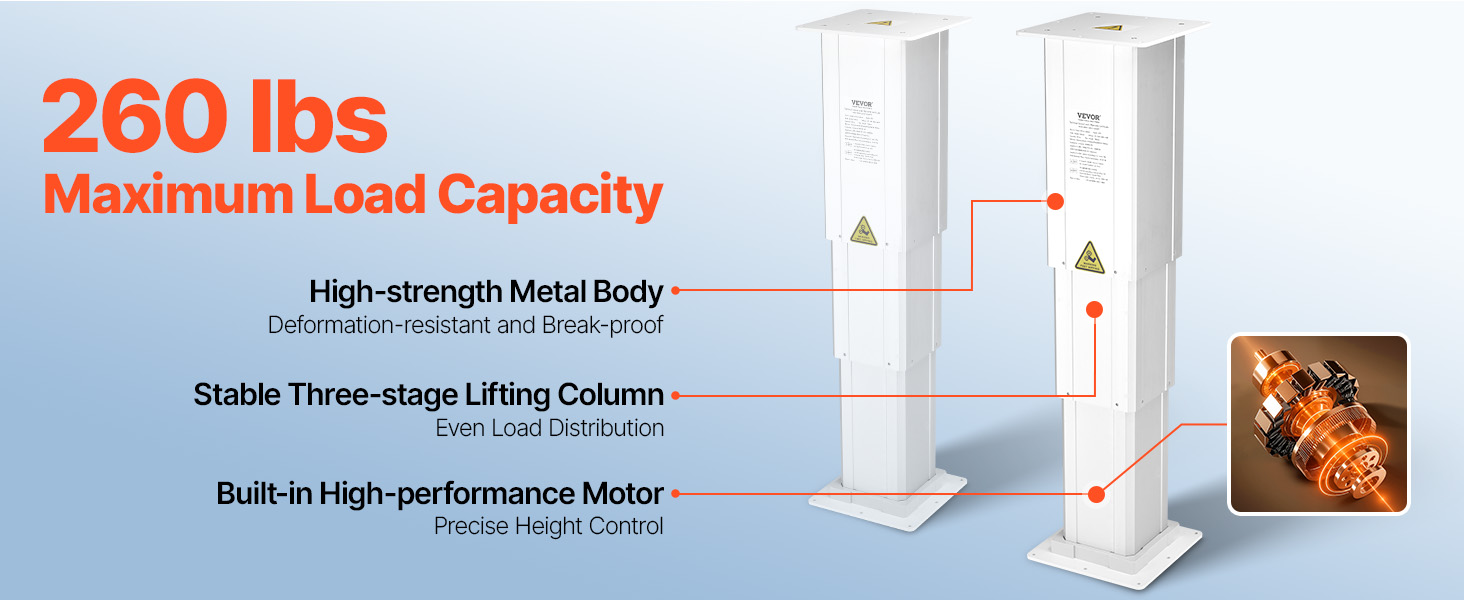 260 lbs Adjustable Electric Table Lifting Column System 14.2-31.1 in ...