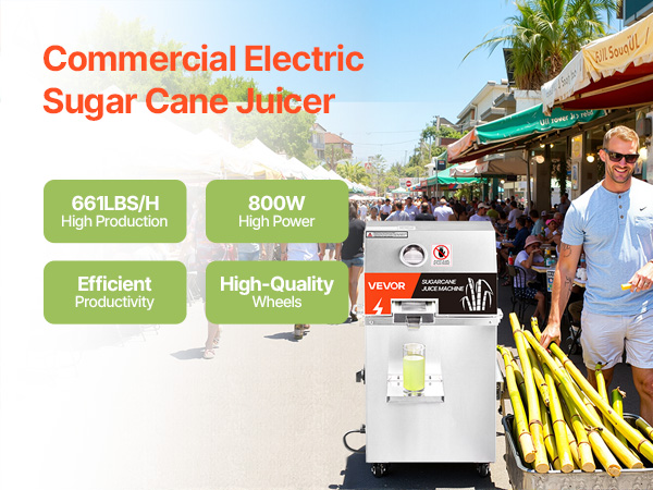 VEVOR Electric Sugar Cane Juicer, 800W Sugarcane Juicer Machine with ...
