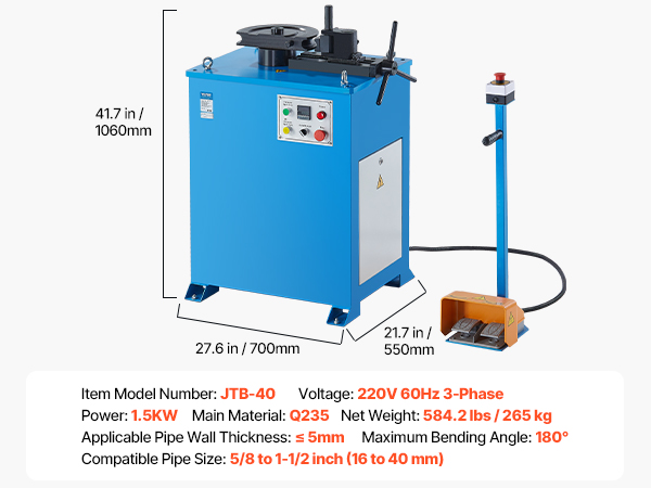 Electric Tube Bending Machine 1.5 KW Pipe Tube Bender for 5/8" to 1-1/2 ...