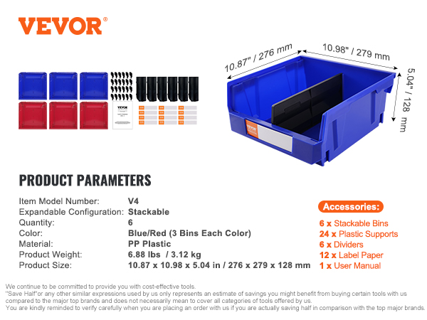 Vevor Plastic Storage Bin 11 Inch X 11 Inch X 5 Inch Hanging