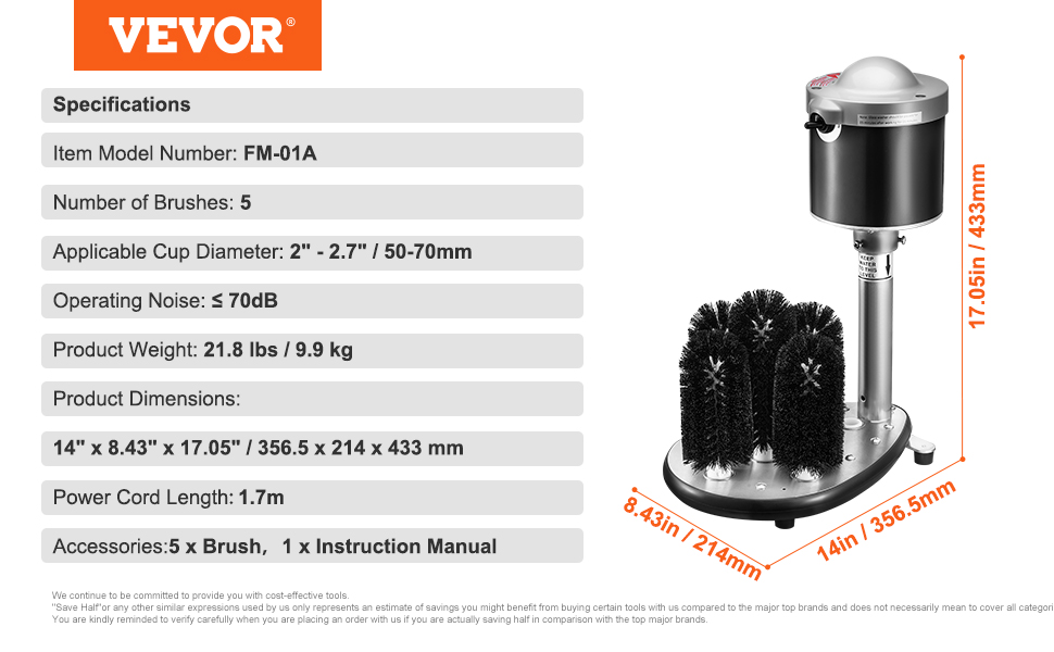 VEVOR Electric Glass Washer 5-Brush Bar Glass Cleaner 600 Cups/H for ...