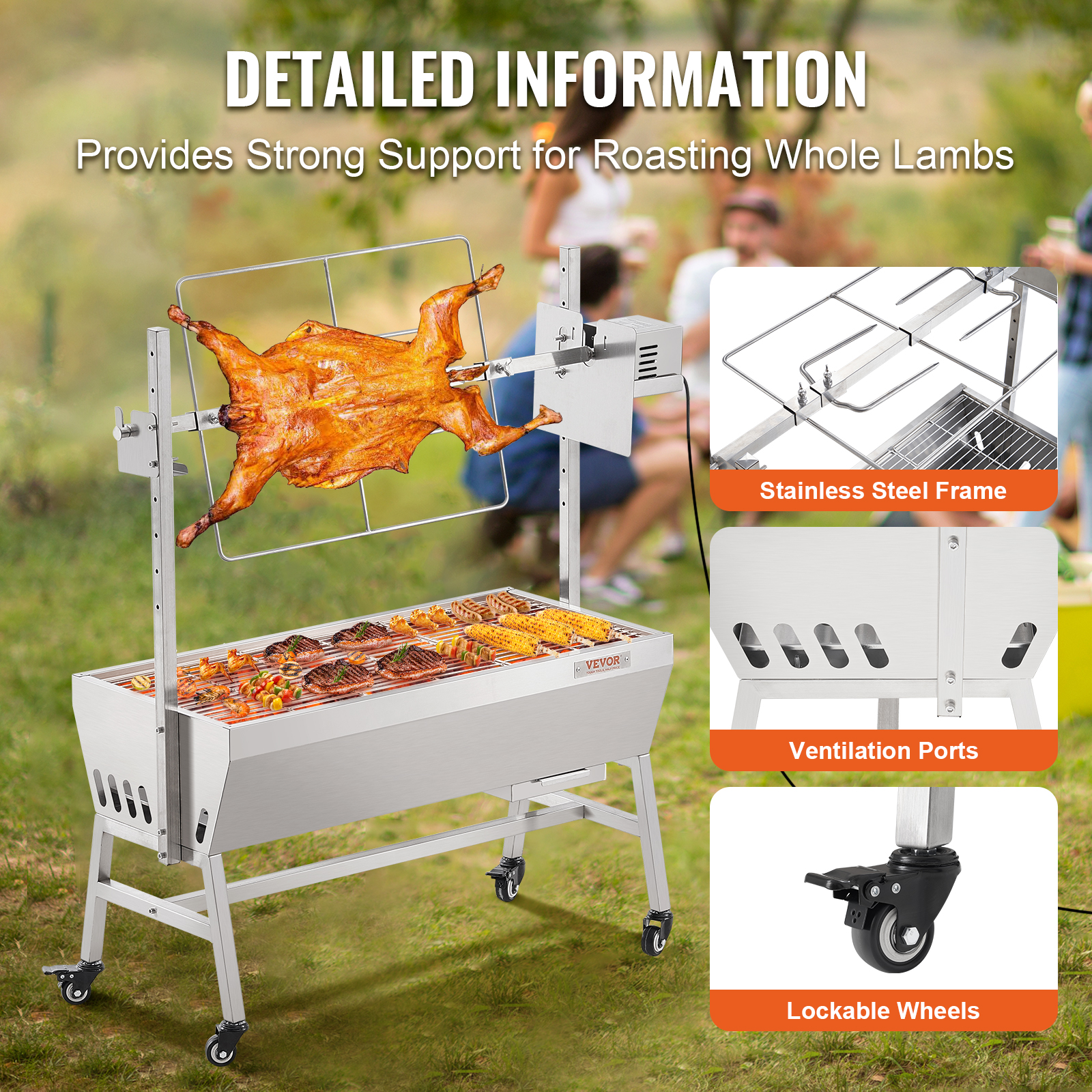 VEVOR Roaster Spit Rotisserie BBQ Grill Pig Lamb Chicken Roaster ...