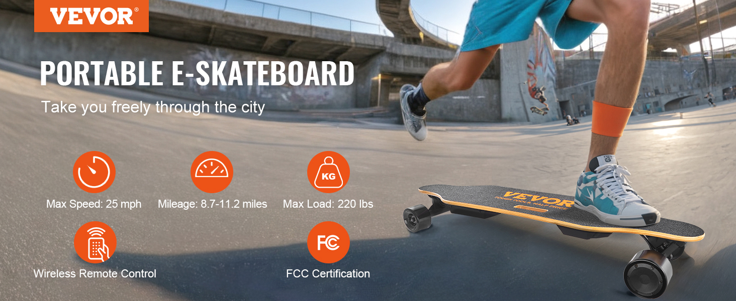 VEVOR Electric Skateboard with Remote, 25 Mph Top Speed & 11.2 Miles ...