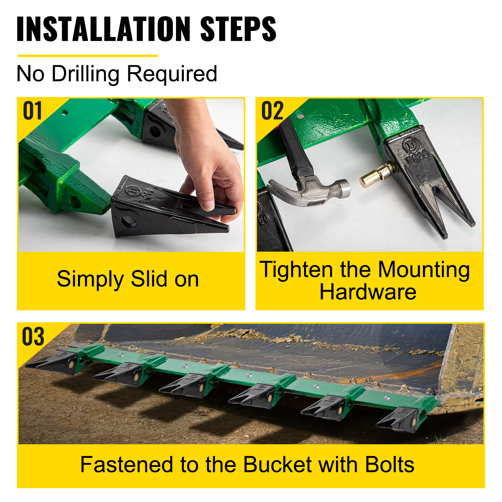 VEVOR Bucket Tooth Bar, 49'' Bolt on Tooth Bar, with 6 Weld-on Shanks ...