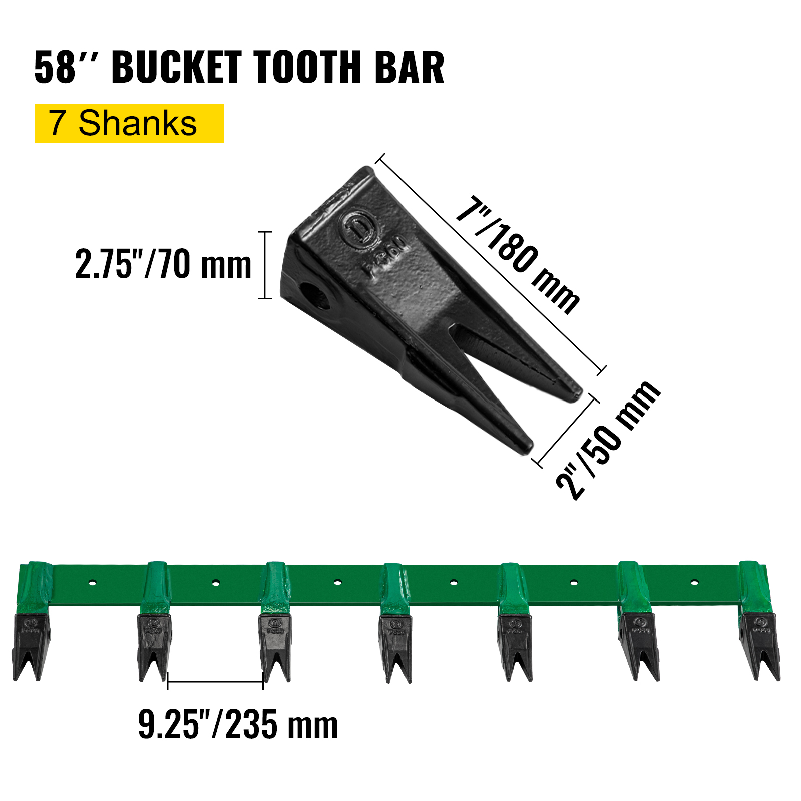 VEVOR Bucket Tooth Bar, 58'' Bolt on Tooth Bar, with 7 Weld-on Shanks ...