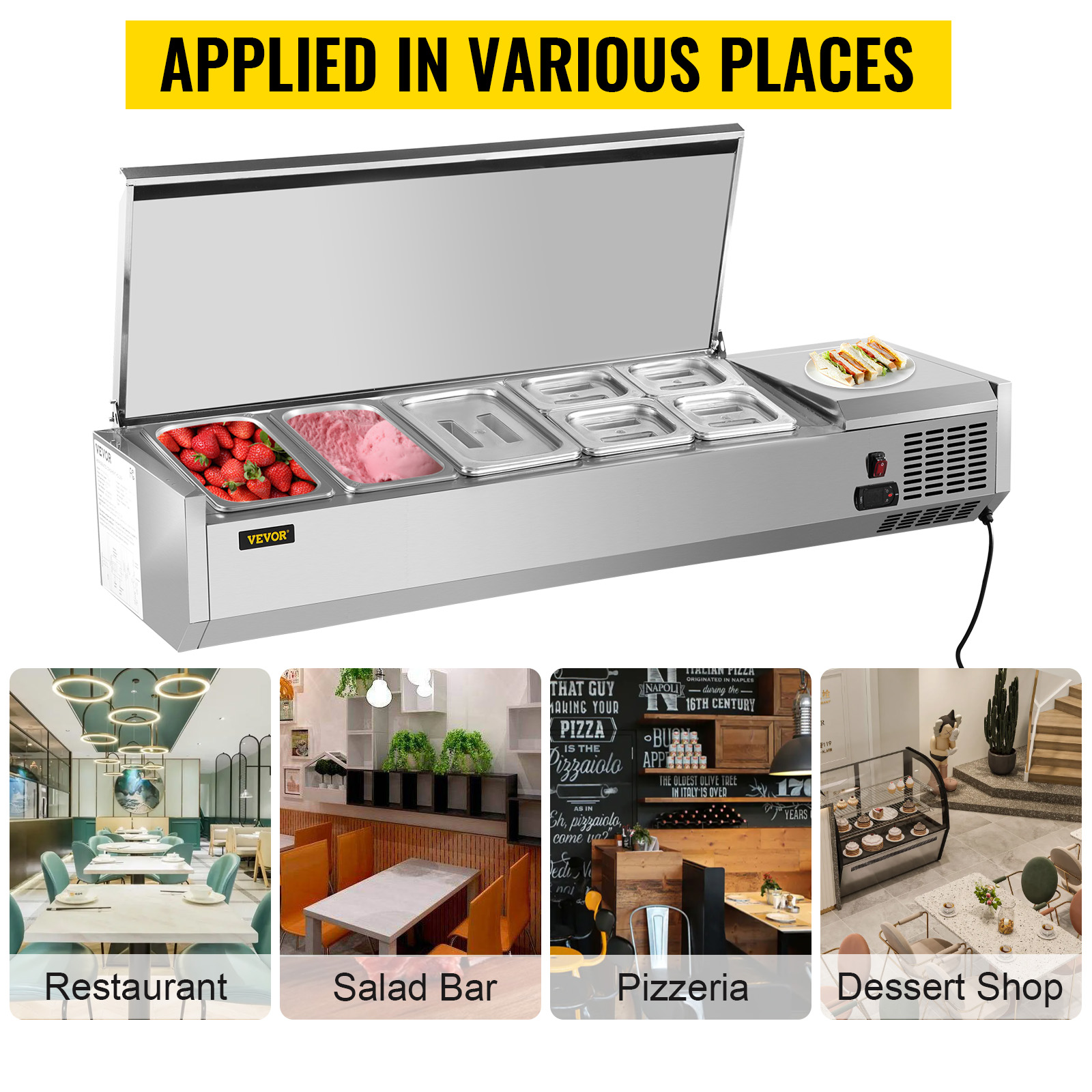 VEVOR Refrigerated Condiment Prep Station, 55-Inch, 13.8Qt Sandwich ...