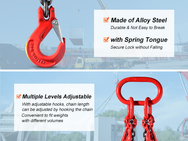 VEVOR 5/16" x 10' Chain Sling 4 Legs G80 Lifting Chain with Grab Hooks ...