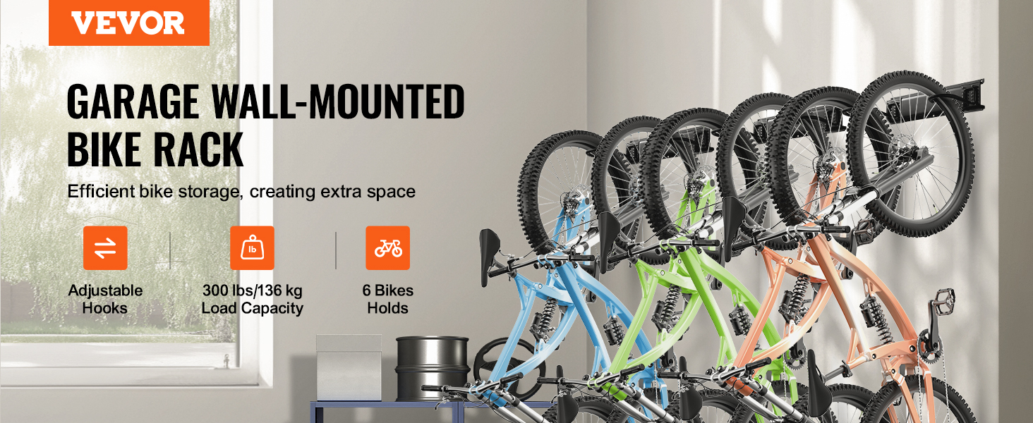 VEVOR Bike Storage Rack Wall Mount Garage Bike Holder para 6 bicicletas ...