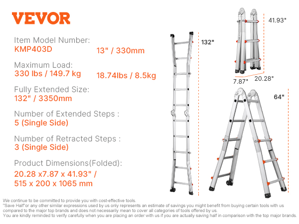 VEVOR Telescoping Ladder A Frame 10 FT Extension Multi-Function for ...