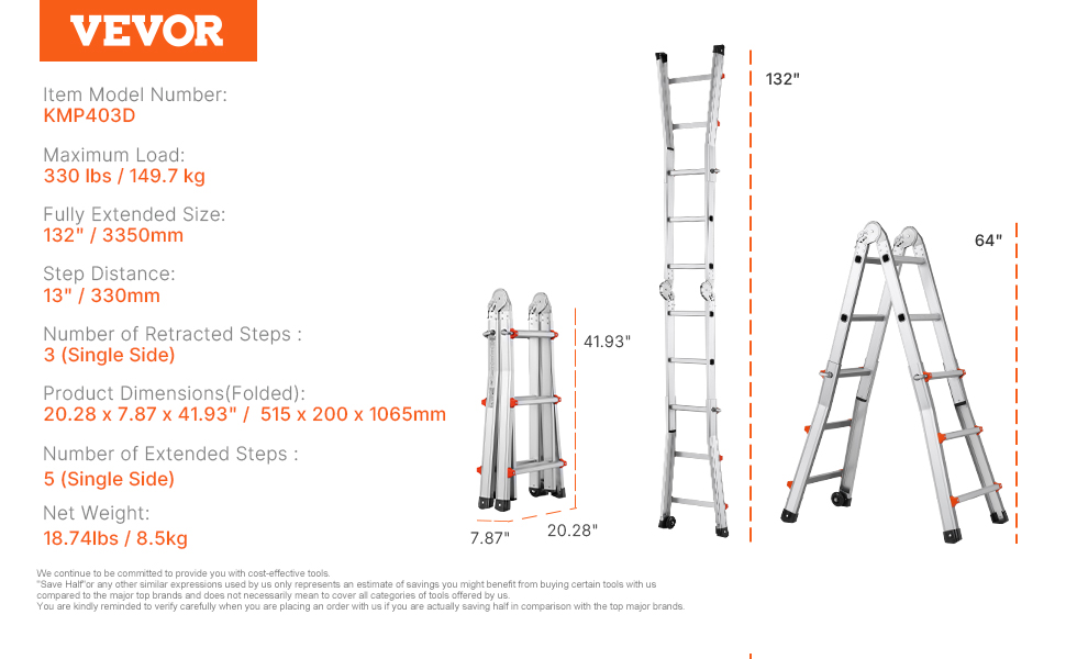 VEVOR Telescoping Ladder A Frame 11 FT Extension Multi-Function for ...