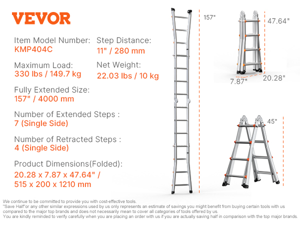 VEVOR Telescoping Ladder A Frame 13 FT Extension Multi-Function for ...