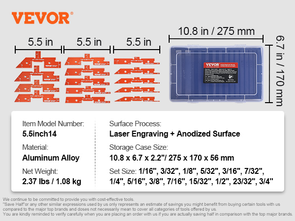 VEVOR Router Table Setup Bars, 14 pcs, Precision Aluminum Setup Blocks ...