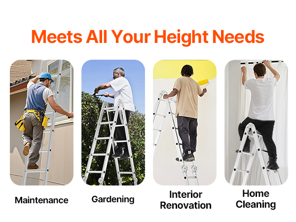 VEVOR Multi-Purpose Folding Ladder 7-in-1 4 Step 15.5ft Reach Height ...