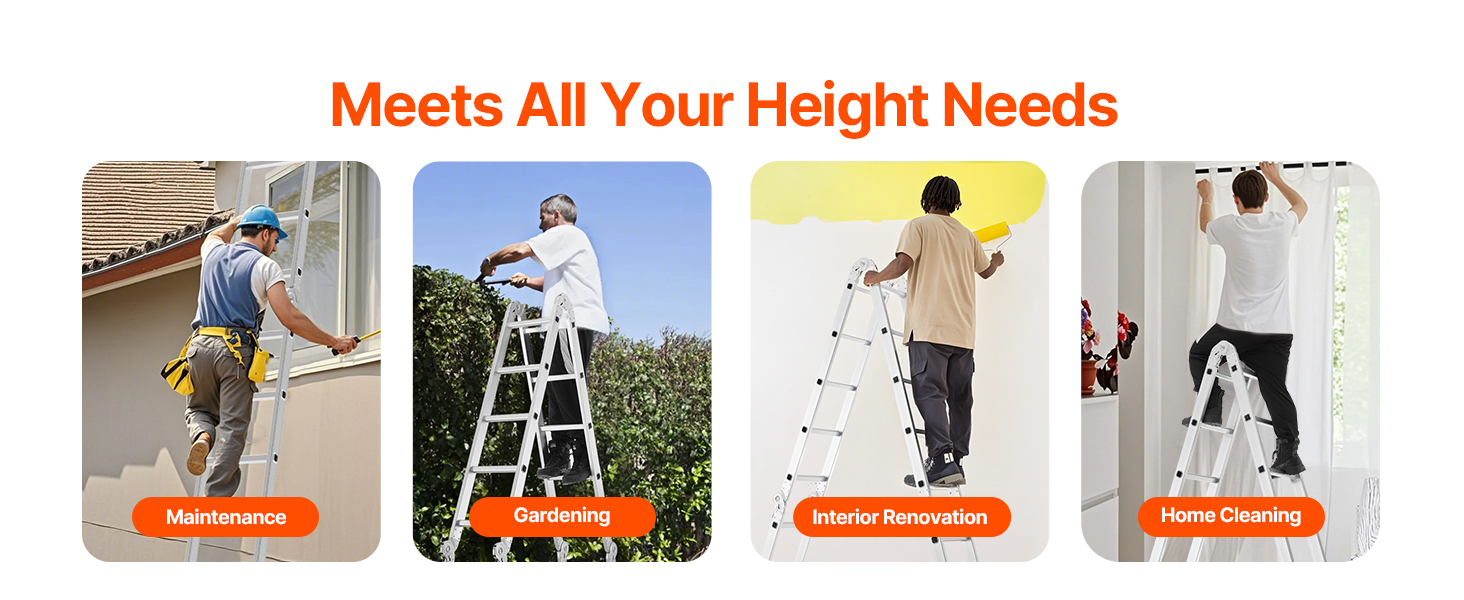 VEVOR Multi-Purpose Folding Ladder 7-in-1 4 Step 15.5ft Reach Height ...