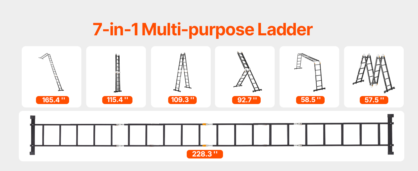 VEVOR Multi-Purpose Folding Ladder 7-in-1 5 Step 19ft Reach Height for ...