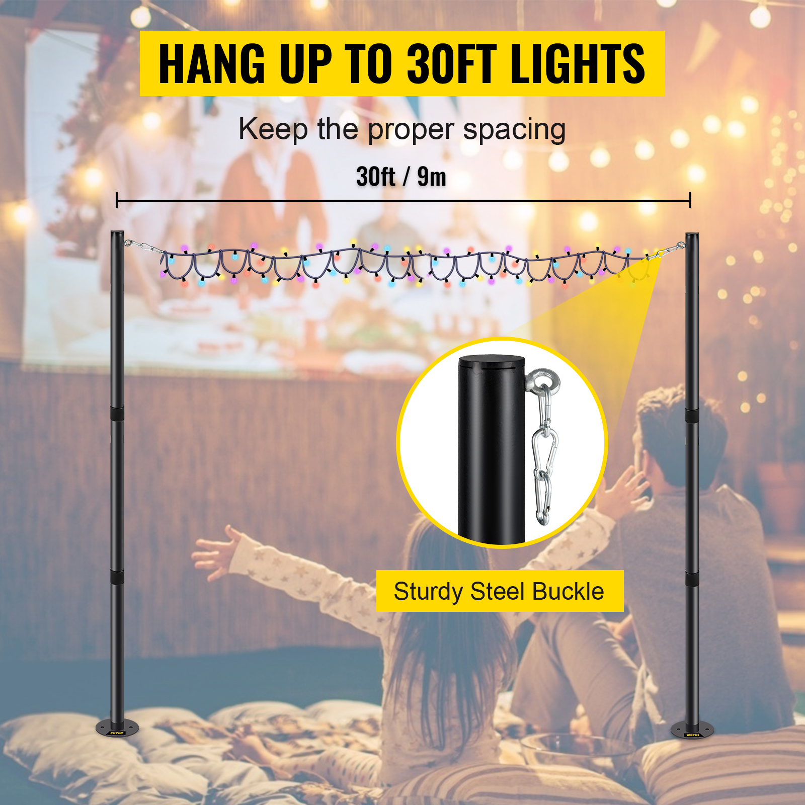 VEVOR String Light Pole String Light Pole Stand for Outdoor 9.6 ft ...