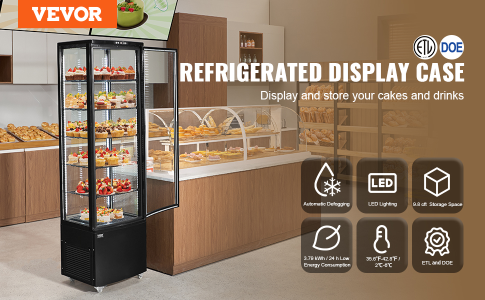 VEVOR Refrigerated Display Case Bakery Display Fridge Case 9.8 cu ft ...
