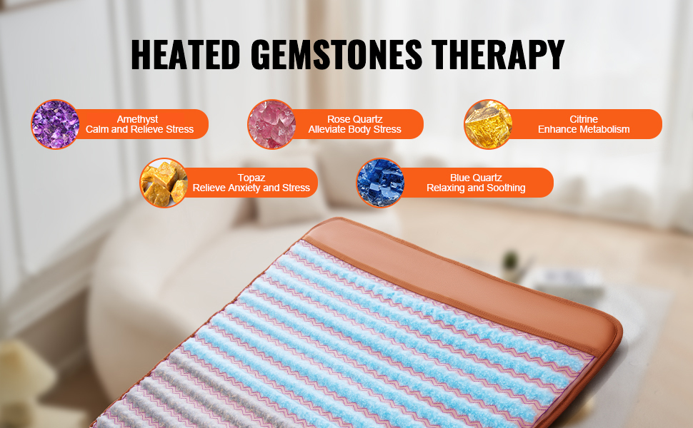 VEVOR Far Infrared Heating Pad 5 Natural Crystal Gemstone Mat with ...