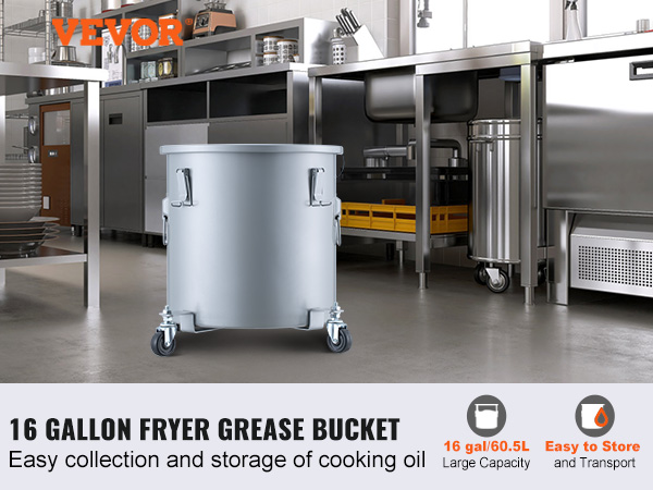 VEVOR Fryer Grease Bucket, 16 Gal Oil Disposal Caddy with Caster Base ...