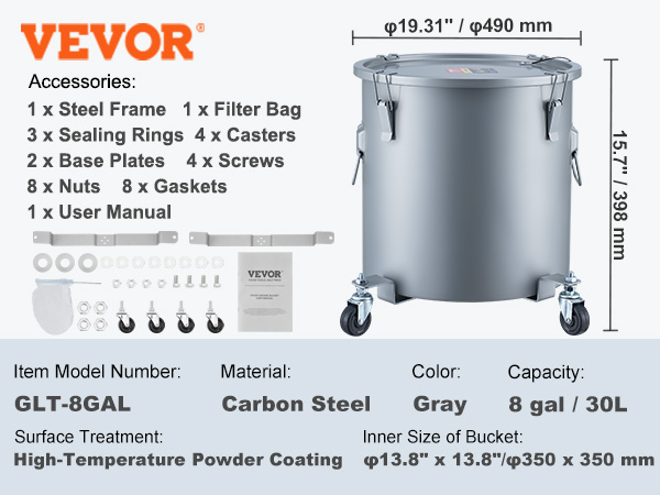 VEVOR Fryer Grease Bucket, 8 Gal Oil Disposal Caddy with Caster Base ...