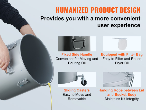 VEVOR Fryer Grease Bucket, 8 Gal Oil Disposal Caddy with Caster Base ...