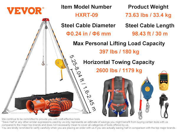 VEVOR 2600 lbs Winch Confined Space Tripod Kit, Confined Space Tripod 8 ...