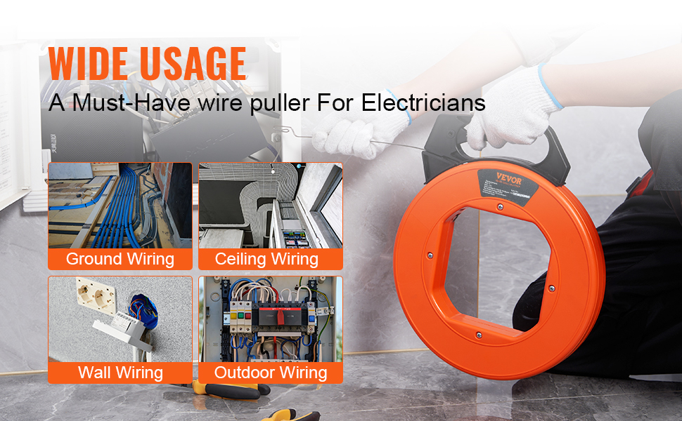 VEVOR Fish Tape, 240-foot, 1/8-inch, Steel Wire Puller with Optimized ...