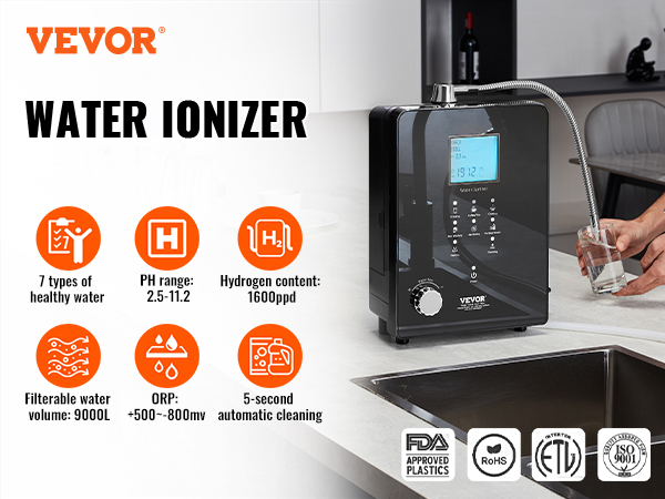 VEVOR Alkaline Water Ionizer Machine, pH 3-11.2 Alkaline Acidic ...