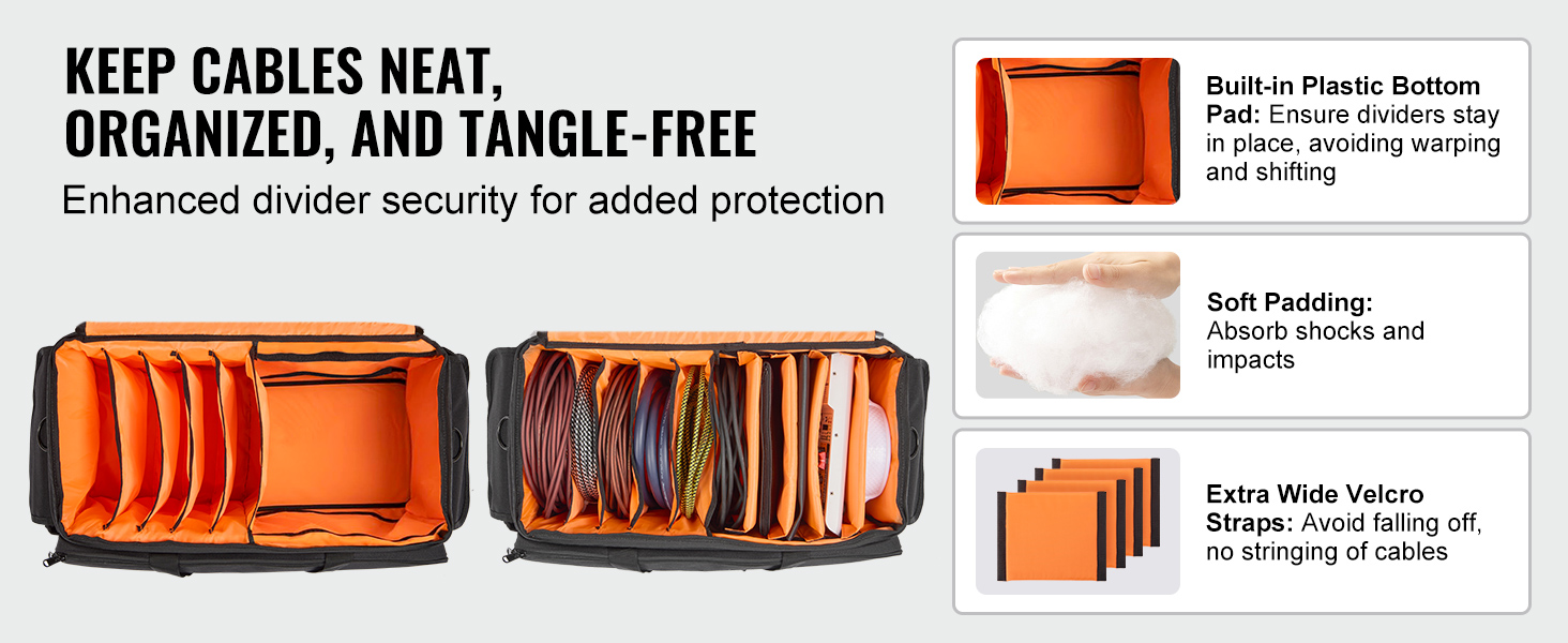 VEVOR DJ Cable File Bag, 1200D Oxford Fabric, DJ Gig Bag with 9 ...