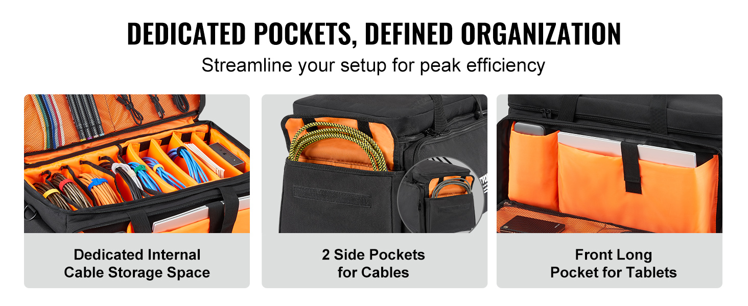 VEVOR DJ Cable File Bag, 1200D Oxford Fabric, DJ Gig Bag with 9 ...
