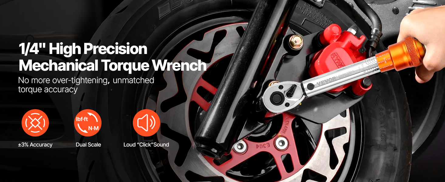 VEVOR Click Torque Wrench Set, 1/4Inch Drive, 20-200lbf-in/2.3-22.6N.m ...