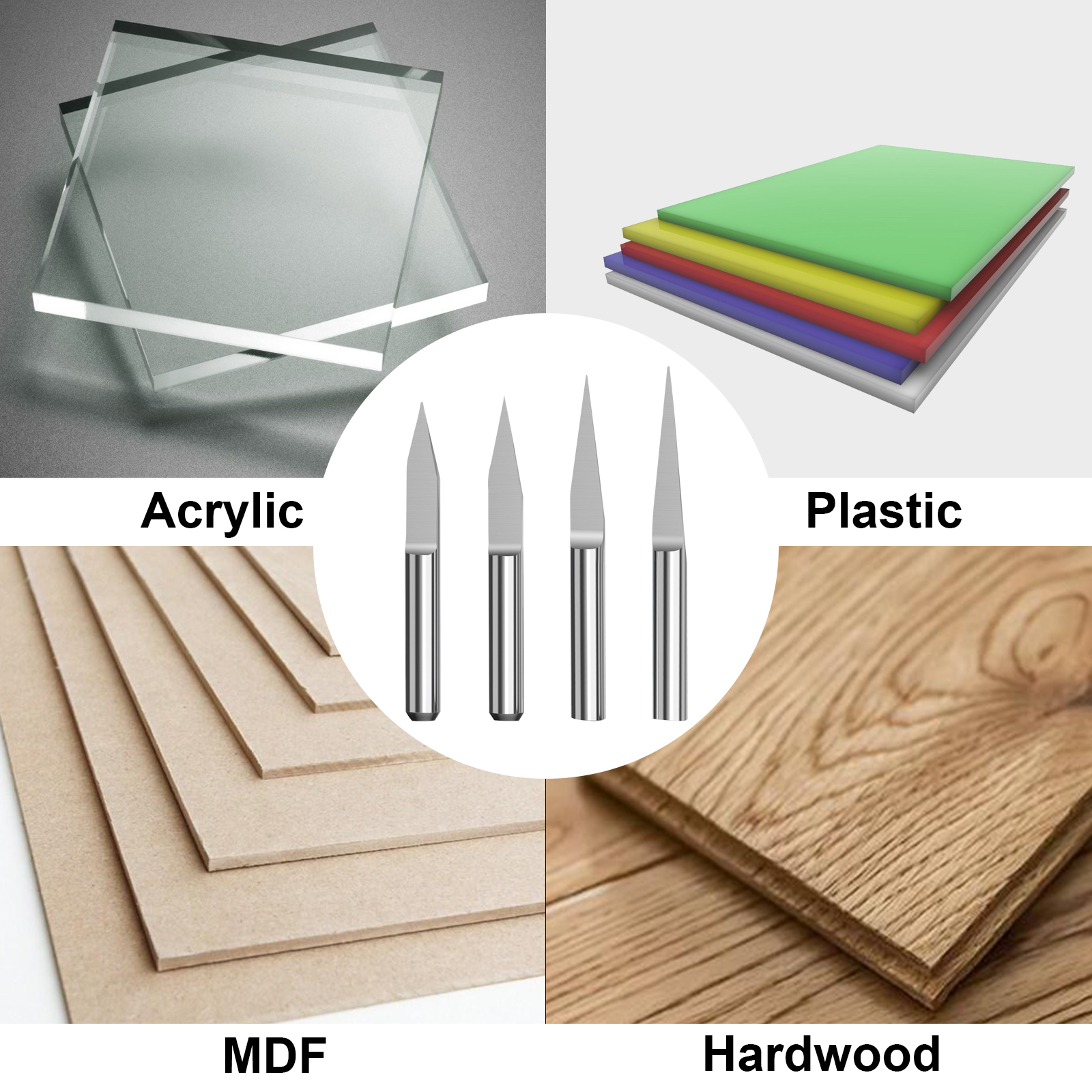 VEVOR 20PCs CNC Bits 1/8"(3.175mm) Shank CNC Router End Mill 0.1mm Tip ...