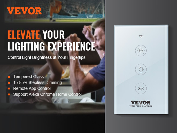 VEVOR WiFi Smart Light Dimmer Switch, 100-250V AC Wi-Fi 2.4GHz, 15% to ...