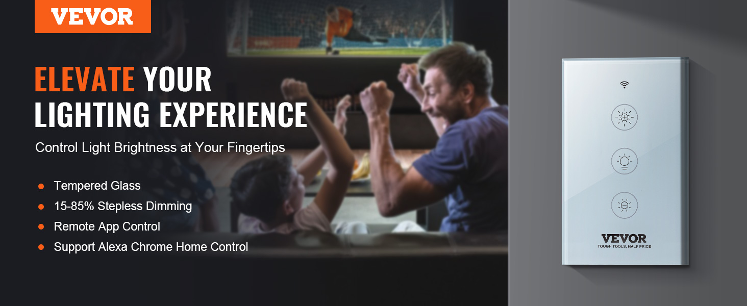 VEVOR 2PCS WiFi Smart Light Dimmer Switch, 100-250V AC Wi-Fi 2.4GHz, 15 ...