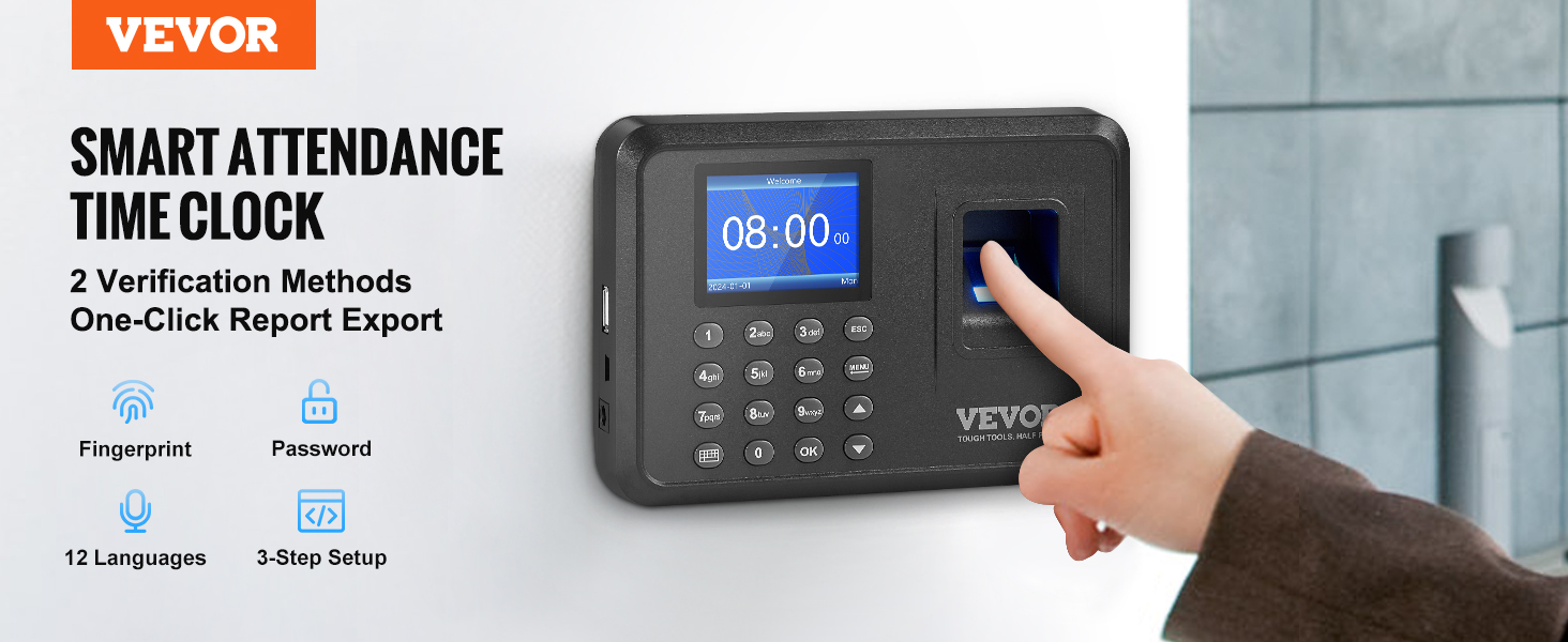 VEVOR Time Clock Biometrisk klocka 100 000 registrerar anställds ...