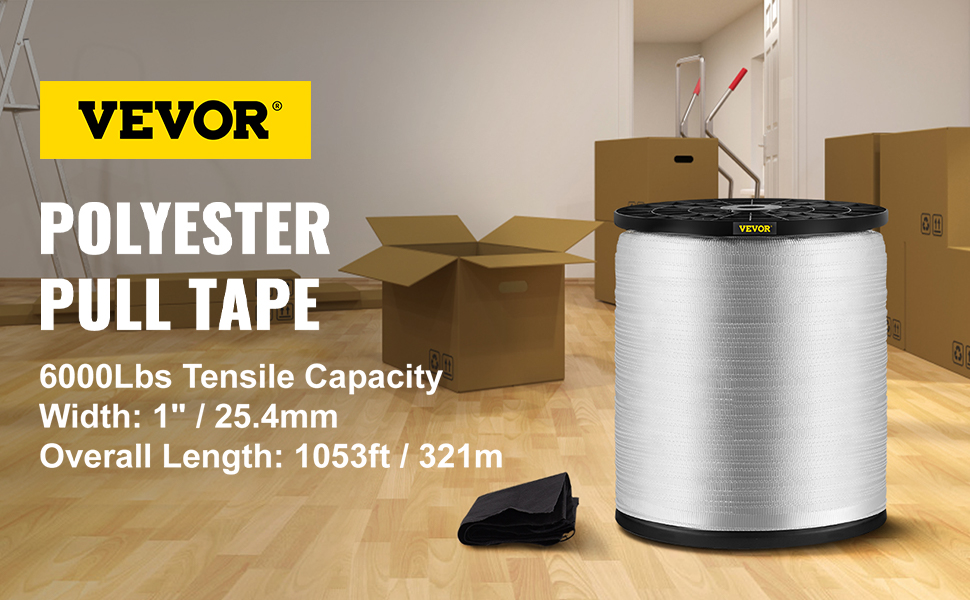 VEVOR 6000Lbs Polyester Pull Tape, 1053\' x 1\" Flat Tape for Wire ...