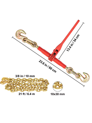 VEVOR Chain Load Binder, 5/16"-3/8" Tie Down Kit w/ 8800LBS Working ...