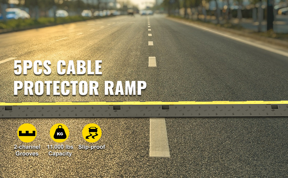 Mophorn Cable Protector Ramp 5 Packs 2 Channels Rubber Modular Speed ...