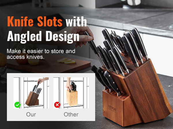 VEVOR Knife Storage Block 25 Slots, Acacia Wood Universal Knife Holders ...