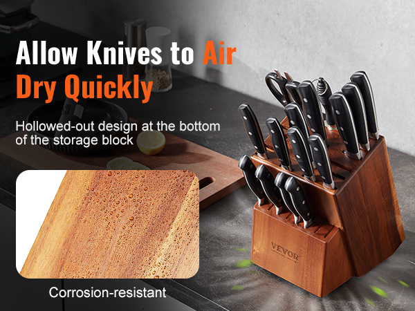 VEVOR Knife Storage Block 25 Slots, Acacia Wood Universal Knife Holders ...