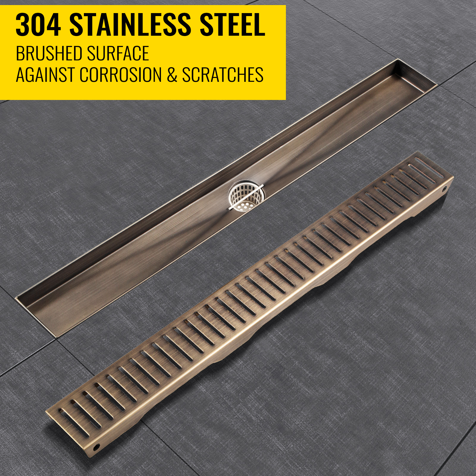 VEVOR Linear Drain 304 Stainless Steel Floor Drain 36x2.75in Linear ...