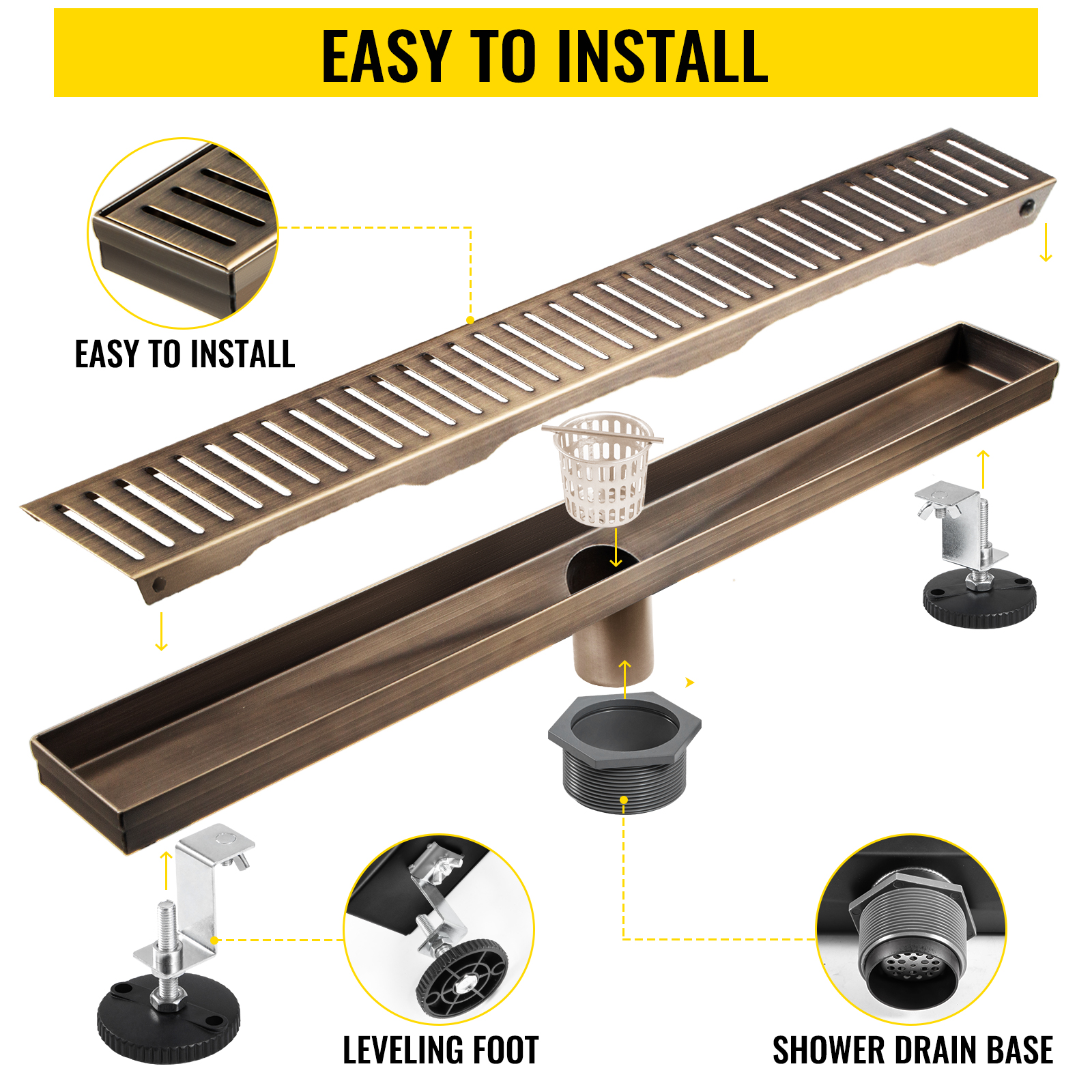 VEVOR Linear Drain 304 Stainless Steel Floor Drain 36x2.75in Linear ...