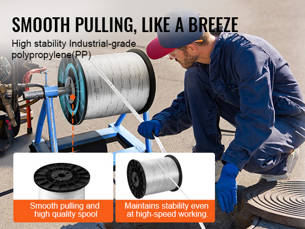 VEVOR Polyester Pull Tape, 1/2" x 5249' Mule Tape Flat Rope, 1250 lbf ...