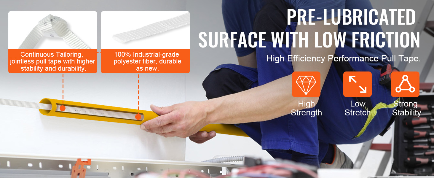 VEVOR Polyester Pull Tape, 3/4" x 528' Mule Tape Flat Rope, 2500 lbf ...