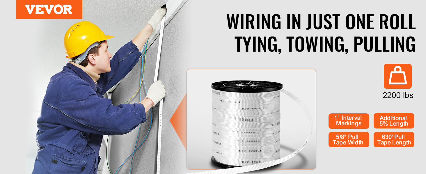 VEVOR Polyester Pulling Tape Mule Tape 5/8" x 630' 2200 lbf Tensile ...
